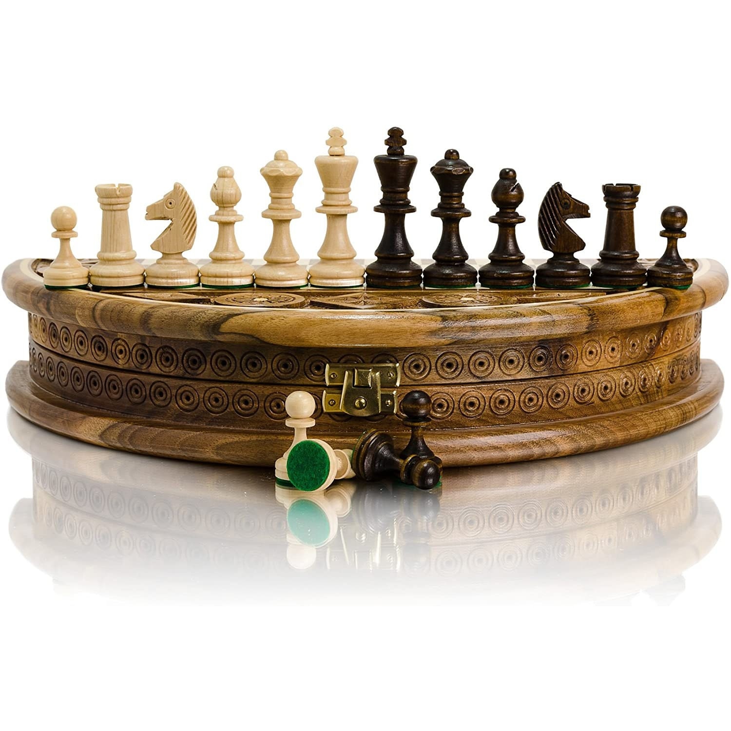 Set de sah Master of Chess, Clasic, Tabla rotunda, Lemn, Alb, Maro ...