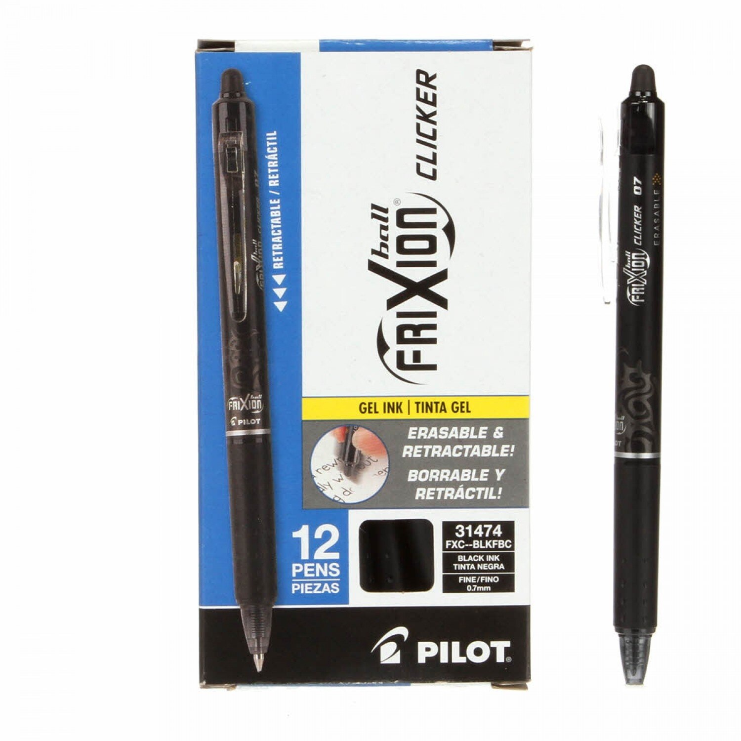 Set 12 Roller Pilot FriXion Clicker, 0.7mm, negru - eMAG.ro