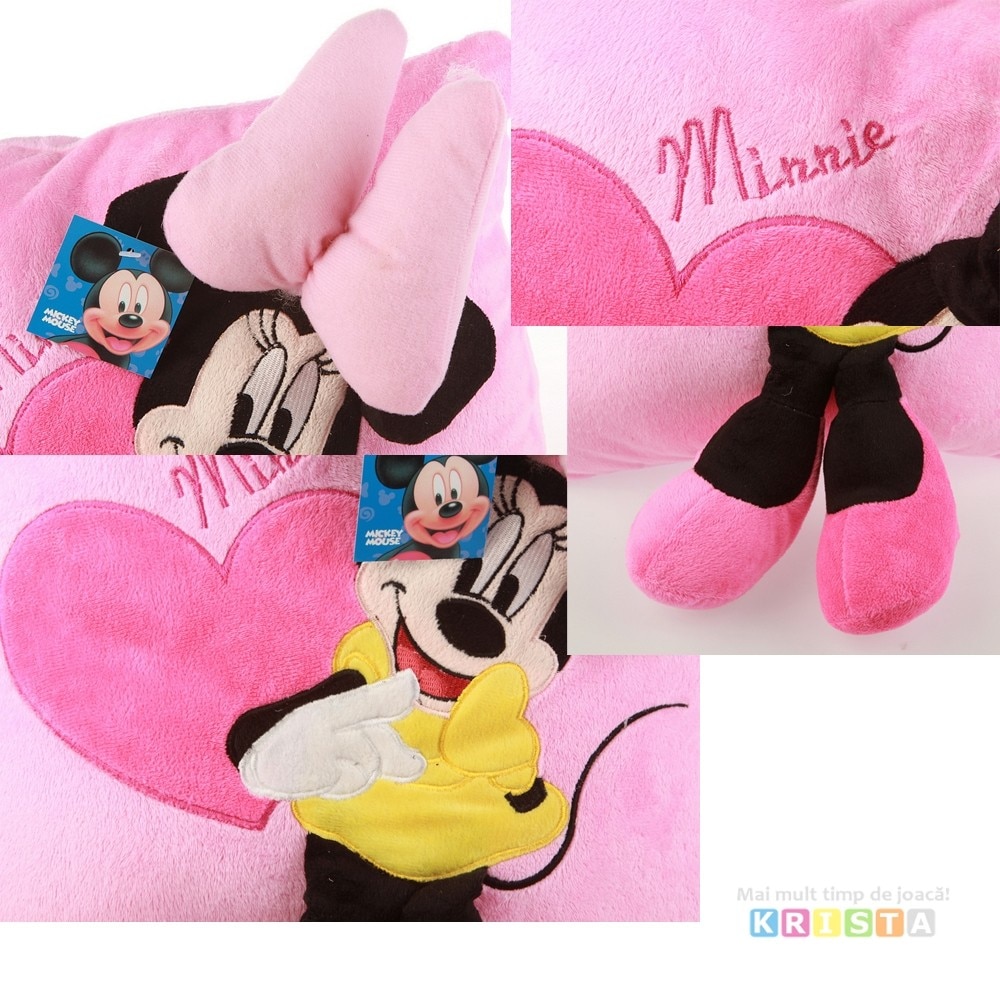 Jucarie tip Perna Decorativa 3D Minnie Mouse, din plus, roz, 35 x 35 cm ...