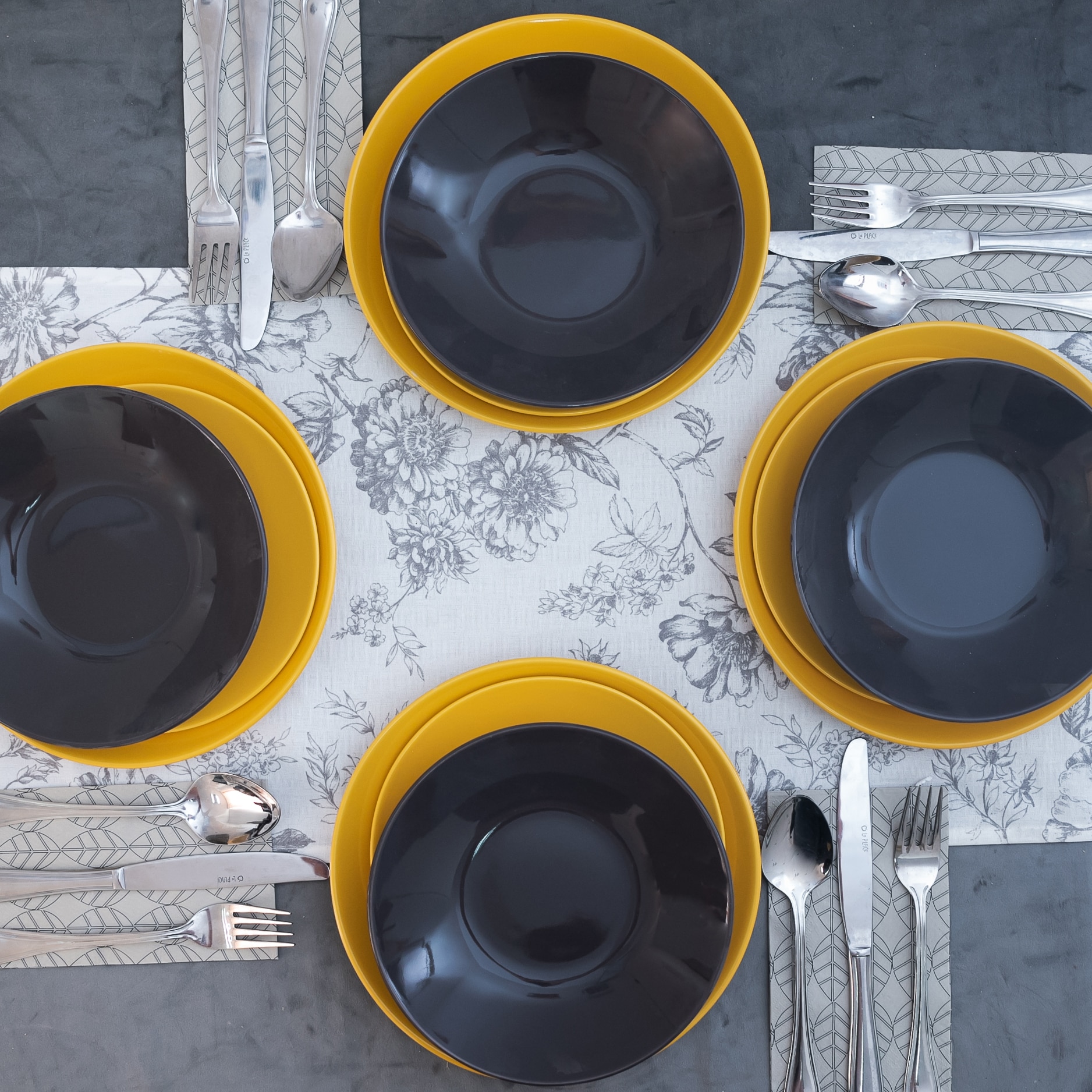 Set farfurii 12 piese, pentru 4 persoane, Sunflower, Cesiro, Gri inchis ...