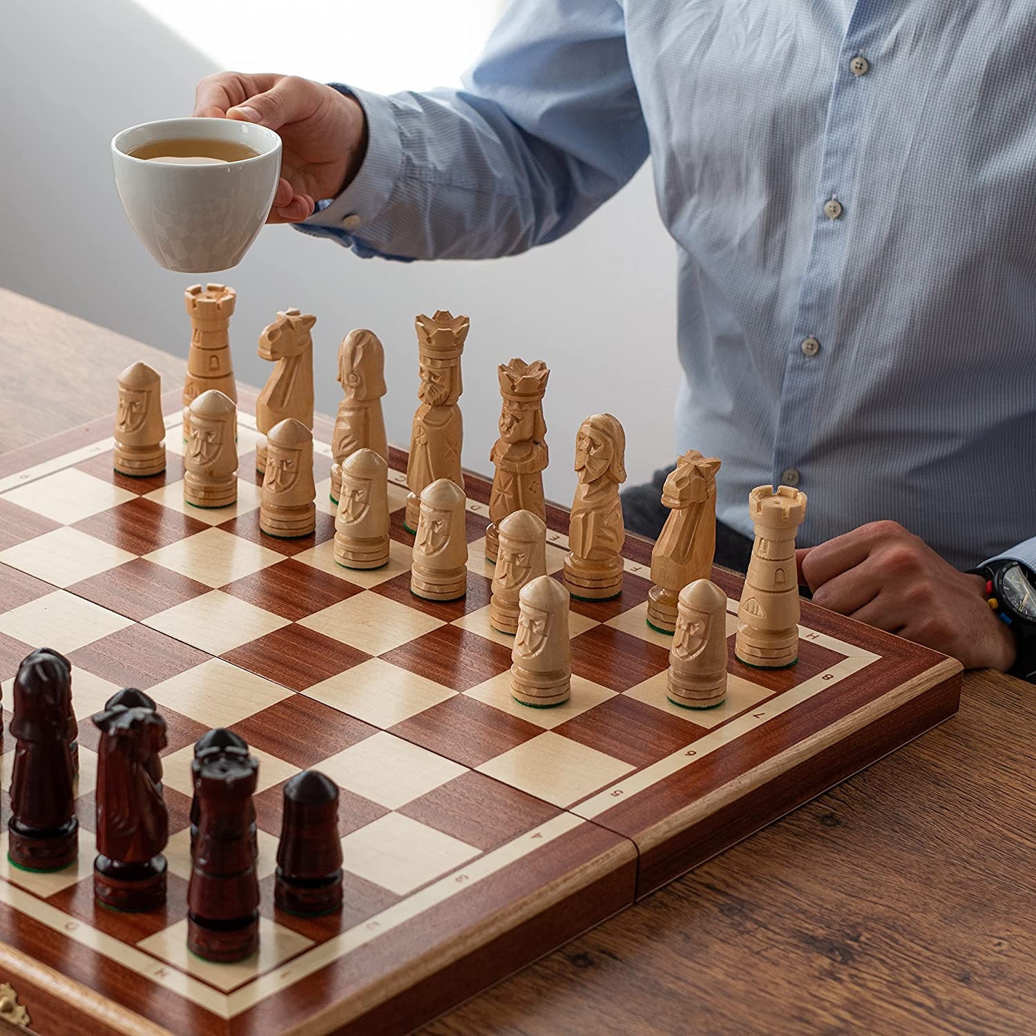 Set de sah Master of Chess, Model clasic, Tabla pliabla, 56 x 56 cm ...