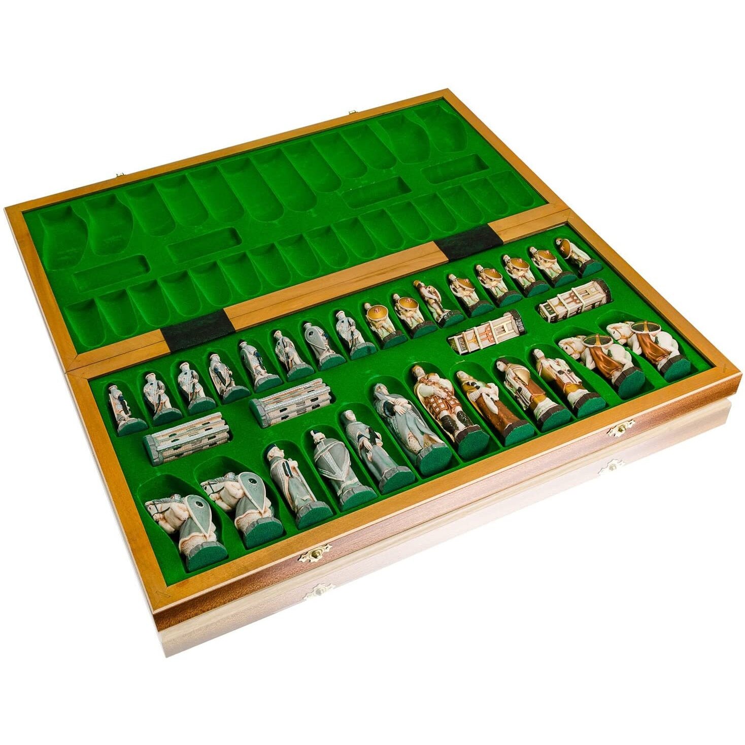 Set de sah Master of Chess, Cu tematica medievala, Pictate manual, Lemn ...