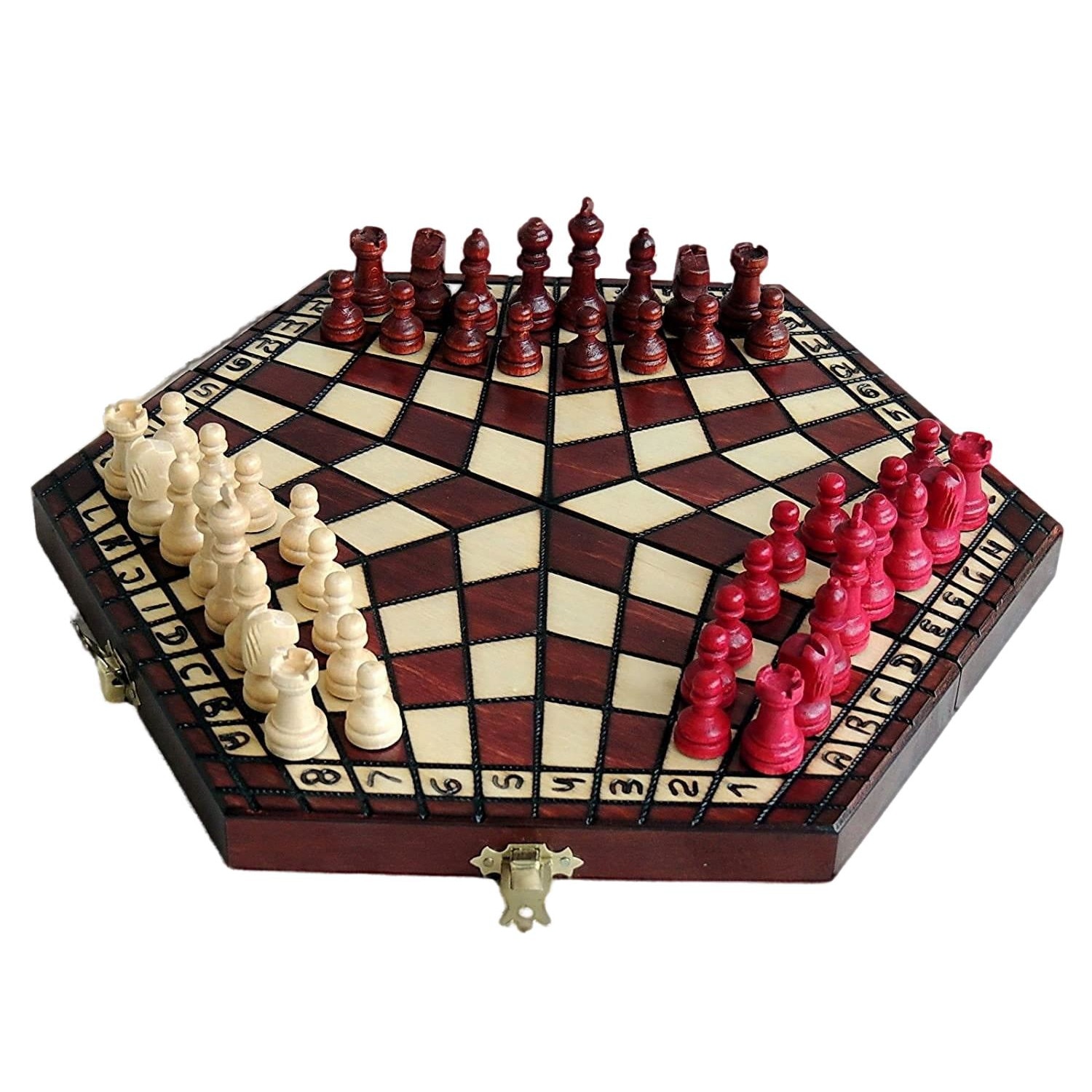 Set de sah Master of Chess, 3 Jucatori, Tabla pliabla, 28 x 33 cm, Lemn ...
