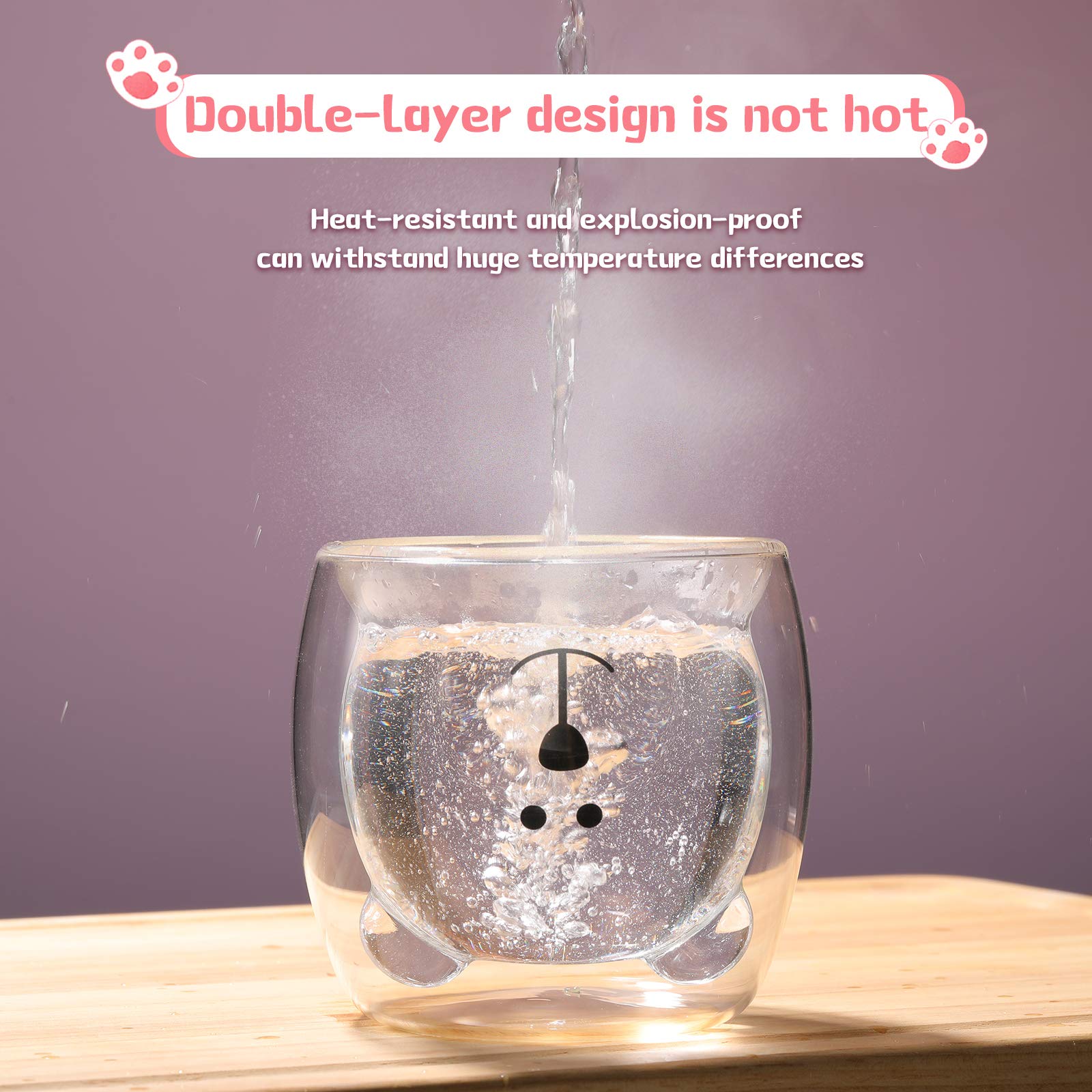 Комплект от 3 чаши с двойна стена, WALALLA, стъкло, модел на сладко ...