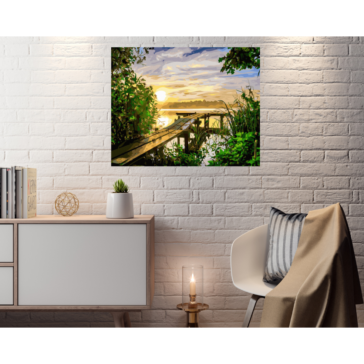 Set pictura pe numere, ColorBox, Rasarit pe Ponton, 40x50 cm, panza ...