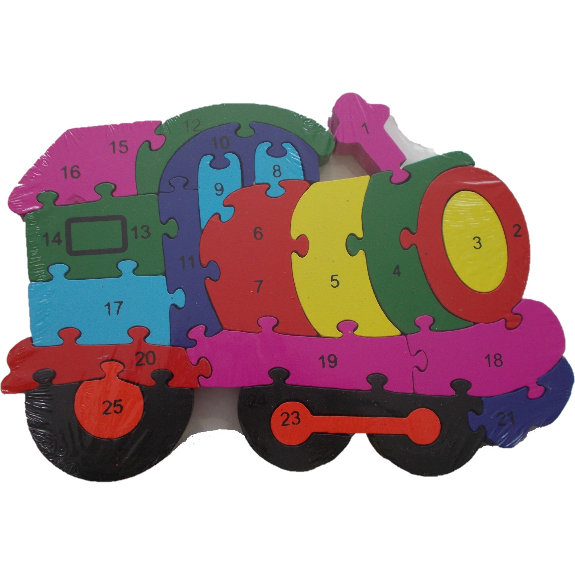 Puzzle din lemn pentru copii cu litere si cifre, model Tren,26 piese ...