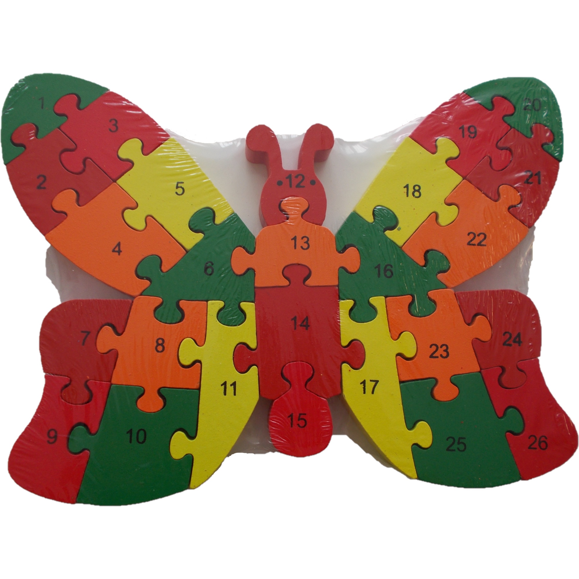 Puzzle din lemn pentru copii cu litere si cifre, model Fluture,26 piese ...
