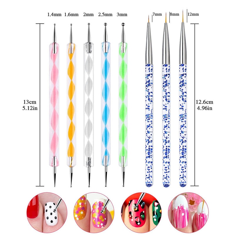 Set 8 ustensile nail art, Ronyes, Inox, Multicolor - eMAG.ro