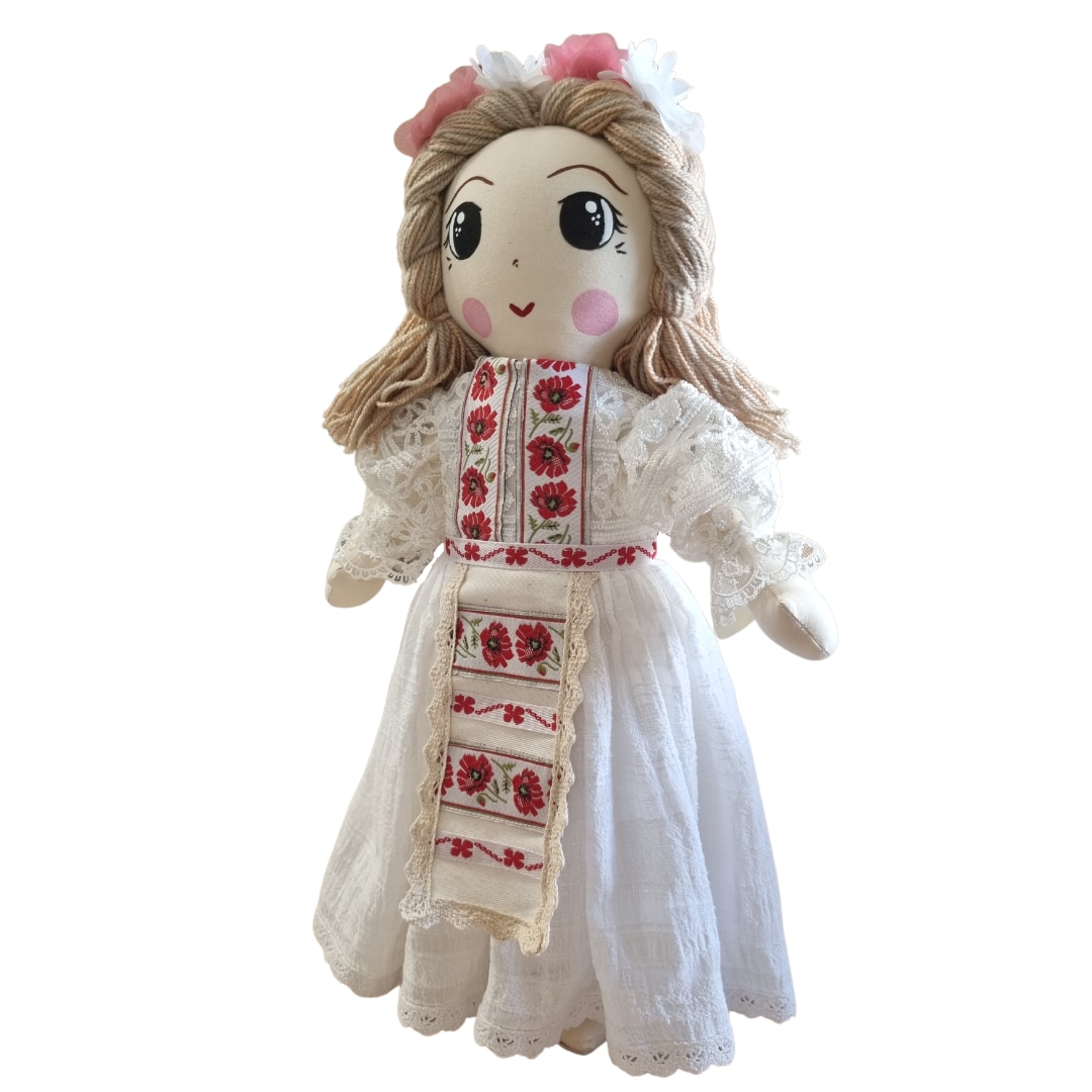 Papusa handmade traditionala romaneasca Romancuta, blonda, 45cm - eMAG.ro