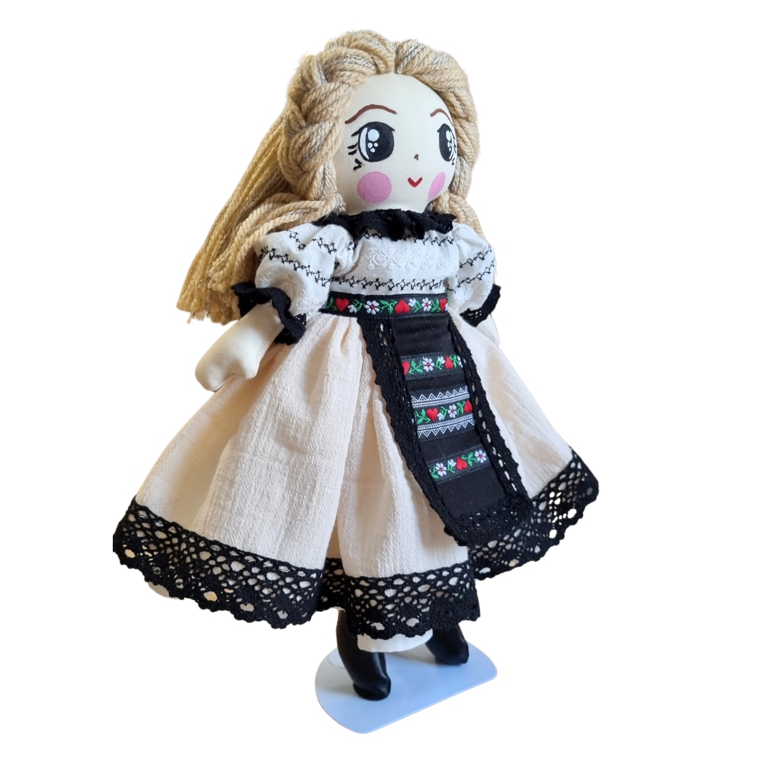 Papusa handmade traditionala romaneasca Romancuta, blonda, 36 cm - eMAG.ro