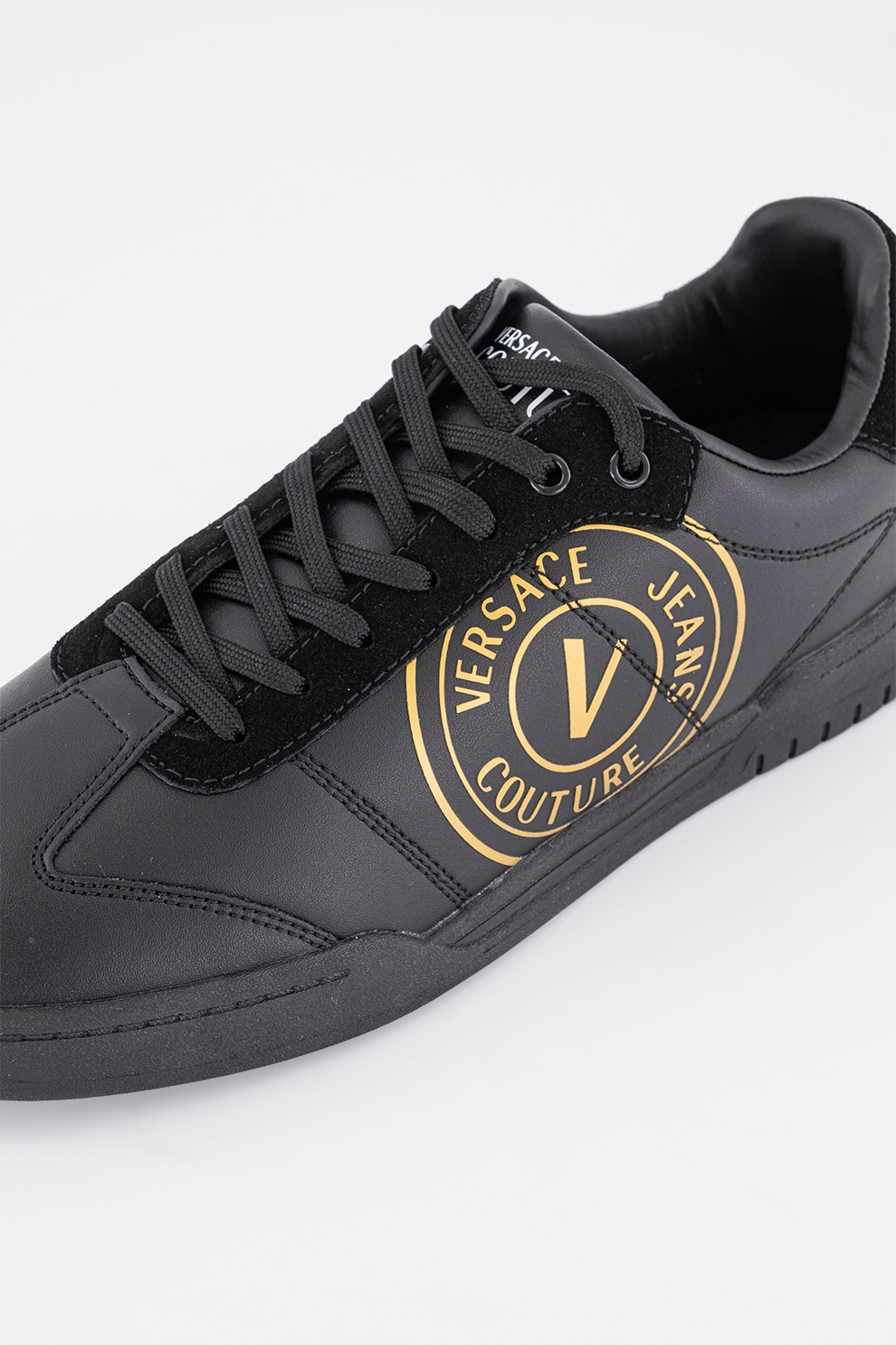 Versace Jeans Couture, Pantofi sport din piele cu logo, Negru, 40 - eMAG.ro
