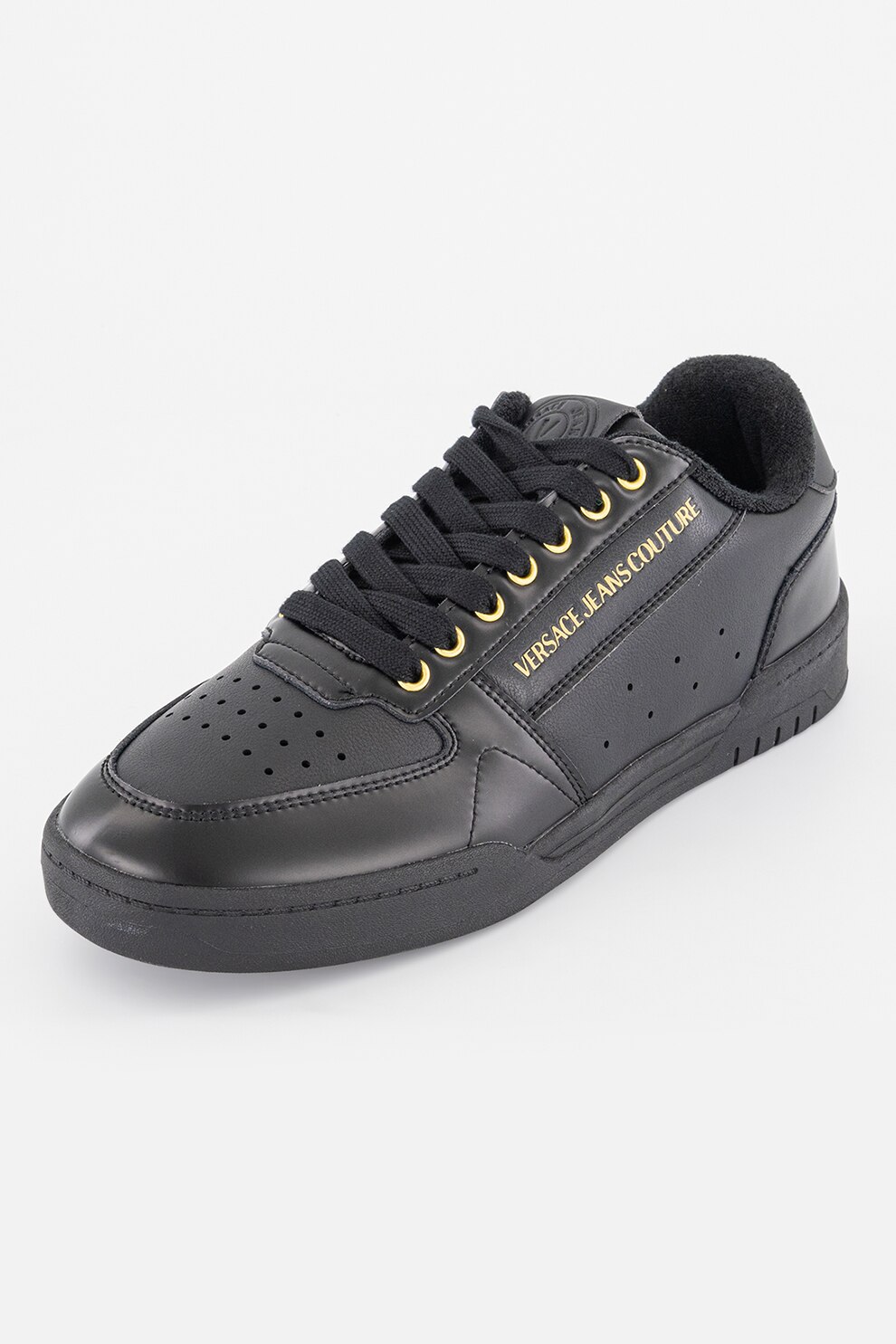Versace Jeans Couture, Pantofi sport din piele cu detaliu logo, Negru ...