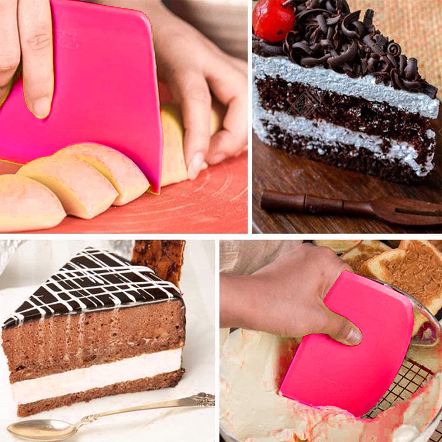 Set 3 spatule pentru decorarea prajiturilor, Zola®,, din plastic, roz ...