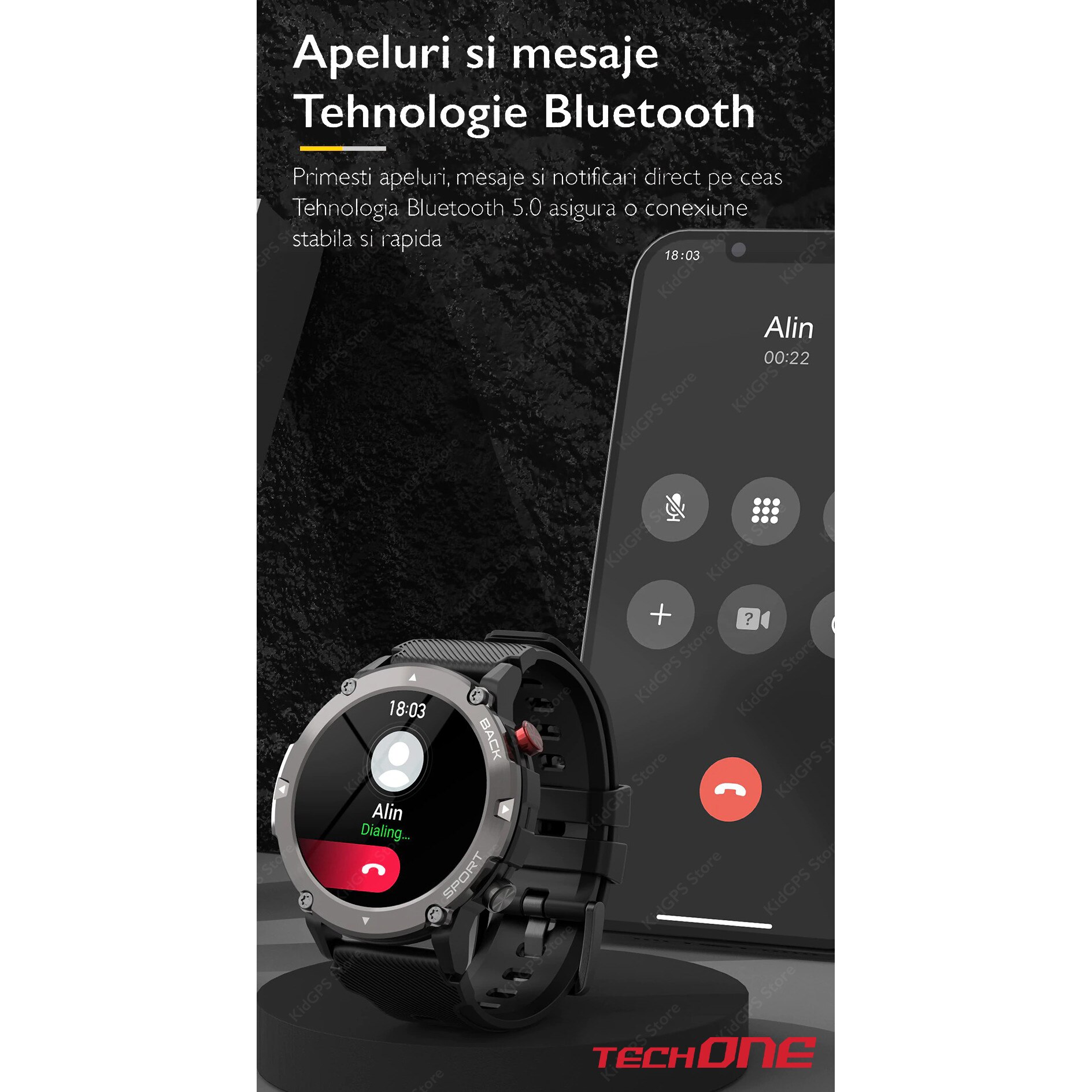 Ceas smartwatch barbati TechONE® C21, 1.32 inch, apel bluetooth HD ...