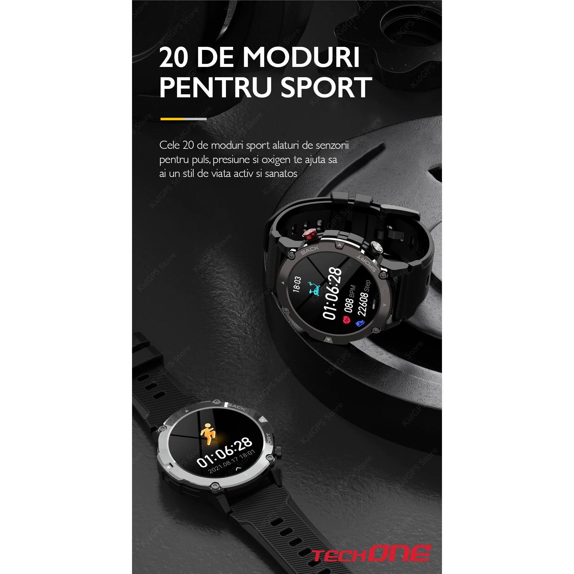 Ceas smartwatch barbati TechONE® C21, 1.32 inch, apel bluetooth HD ...