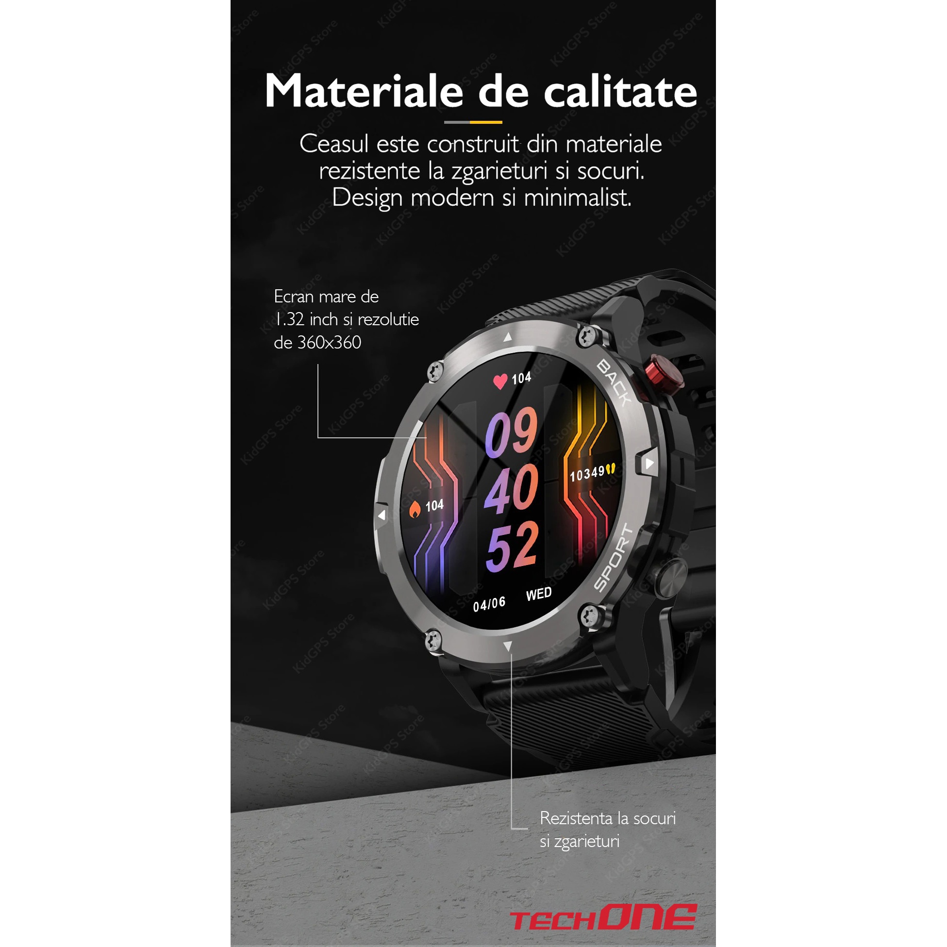 Ceas smartwatch barbati TechONE® C21, 1.32 inch, apel bluetooth HD ...