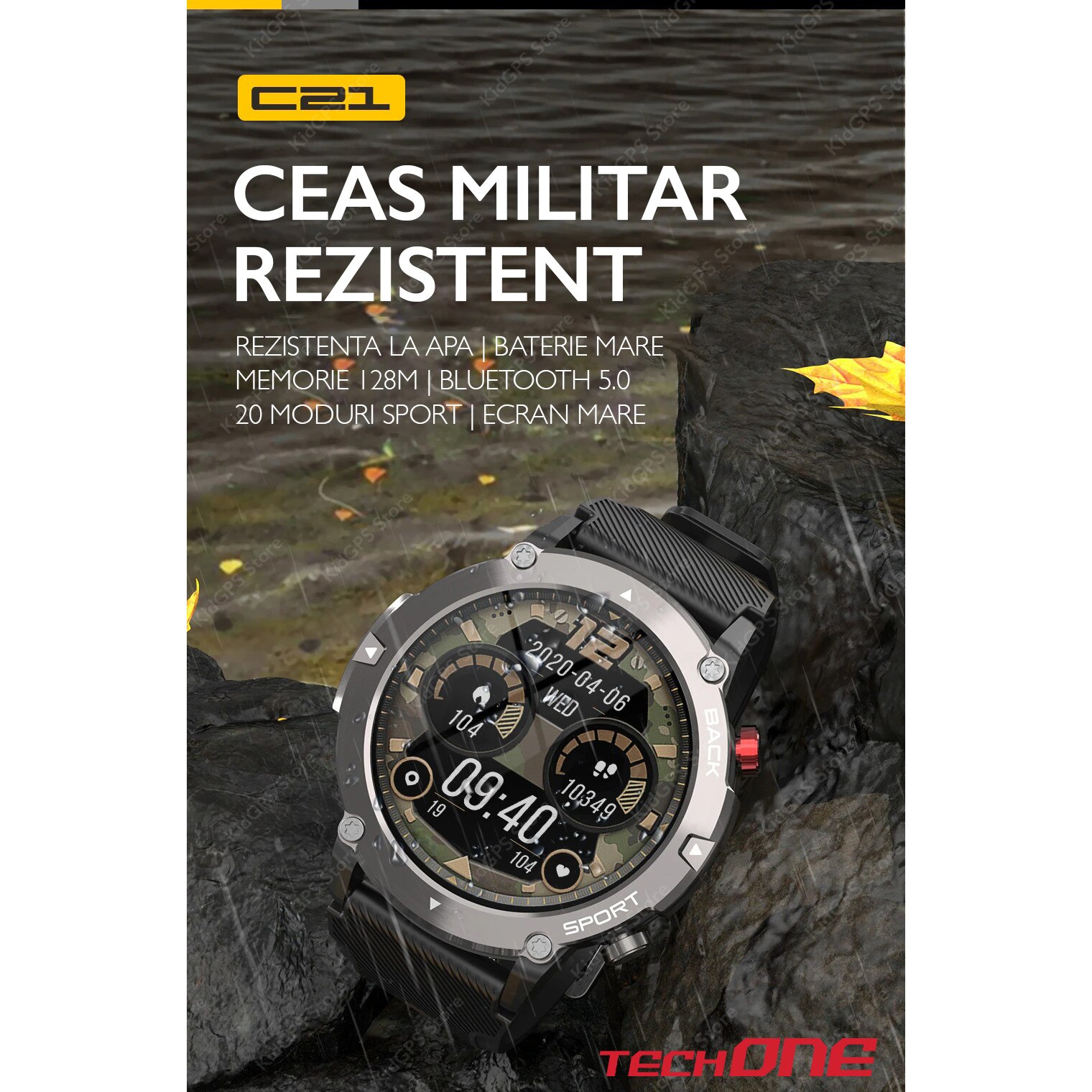 Ceas smartwatch barbati TechONE® C21, 1.32 inch, apel bluetooth HD ...