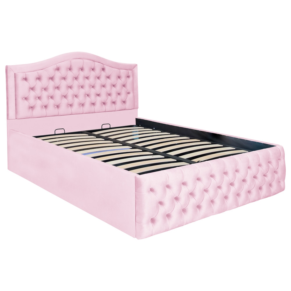 Pat dublu tapitat model Arizona 140/200 cm culoare roz cu somiera ...