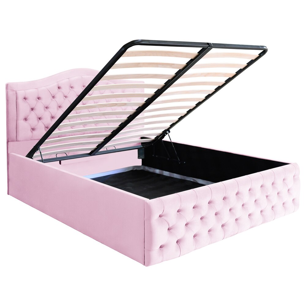 Pat dublu tapitat model Arizona 140/200 cm culoare roz cu somiera ...