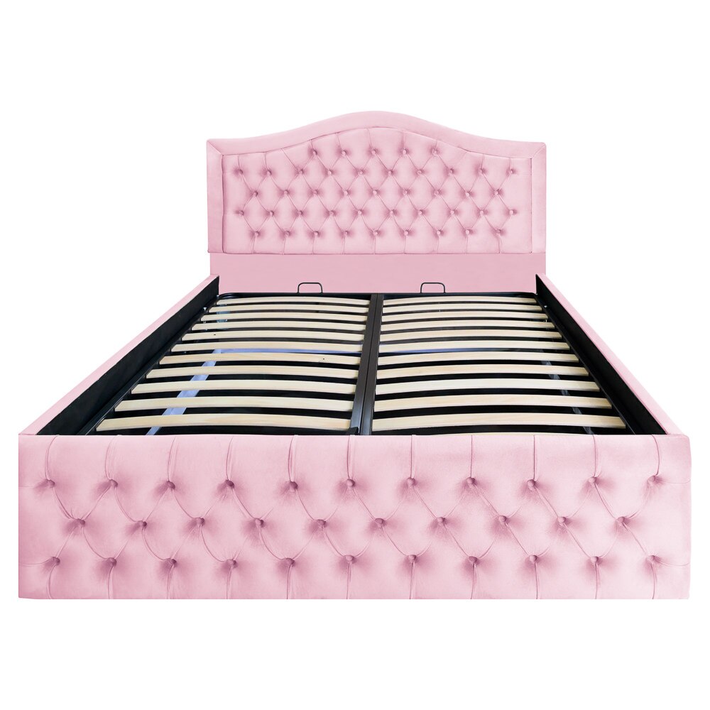 Pat dublu tapitat model Arizona 140/200 cm culoare roz cu somiera ...