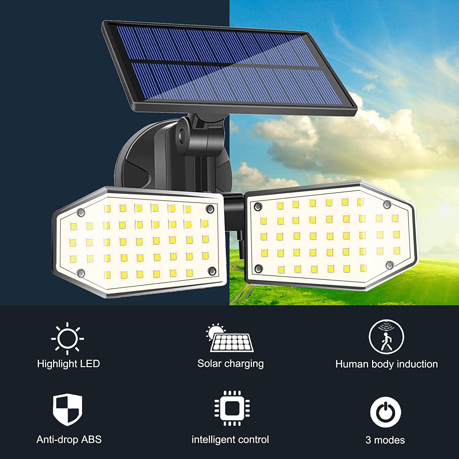 Set 5 Lampi Solare Duble, HYT ®, 78 LED-uri Puternice, Pentru Exterior ...