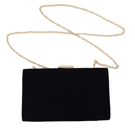 Geanta plic din catifea Jessyca, negru cu lant auriu, 13x20 cm - eMAG.ro