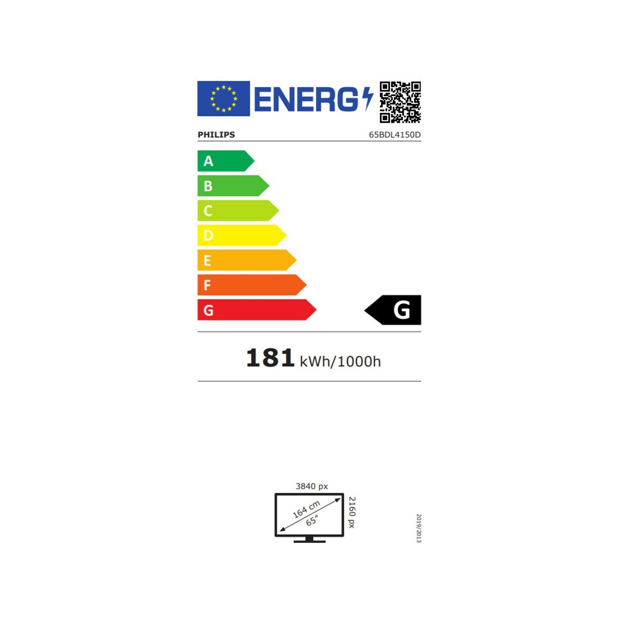 Monitor Philips 65BDL4150 D-Line, 4K, 64,5 ", IPS, LED, 3840x2160, 8ms ...