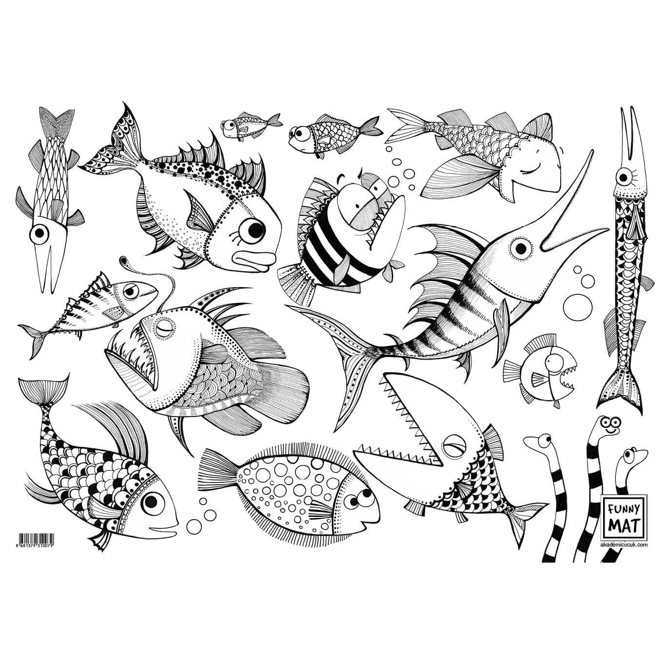 Plansa pentru colorat, reutilizabila, pesti, silicon, 48 X 33.5 cm ...