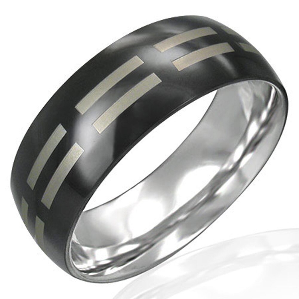 Inel pentru barbati din otel negru cu model punctat, ZENSE©, ZR0026 ...