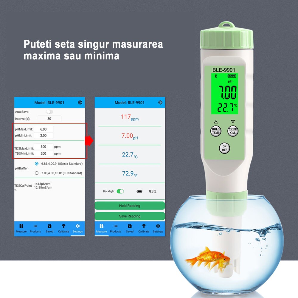 Tester Profesional Calitate Apa 3 in 1, Vaxiuja, TDS/PH/Temperatura ...