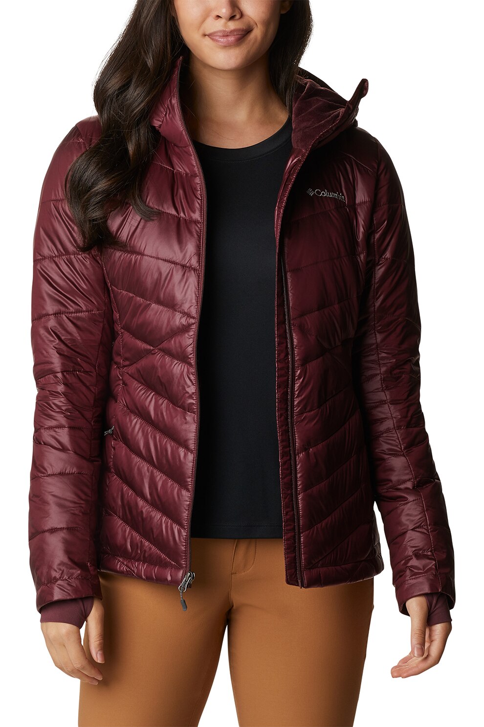 Columbia, Geaca cu gluga si logo pe piept Joy Peak, Maro cognac, S ...