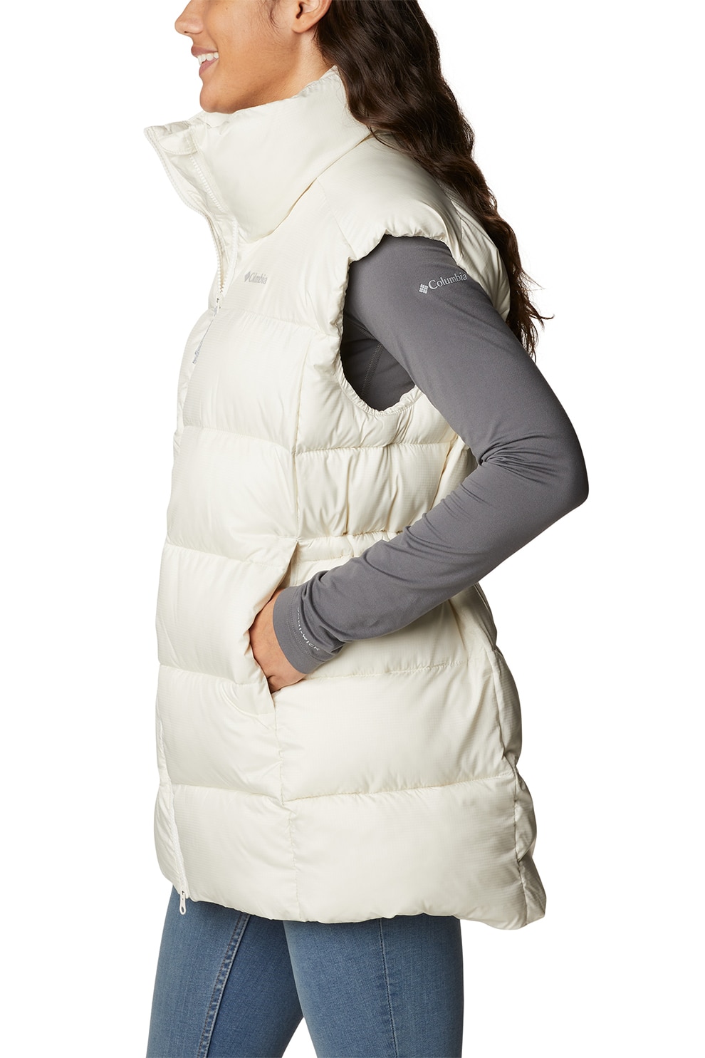 Columbia, Vesta cu vatelina si guler inalt Puffect, Alb, M - eMAG.ro
