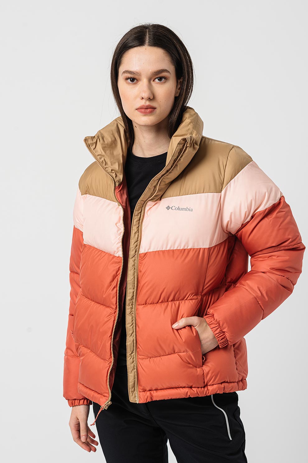 Columbia, Geaca rezistenta la apa cu model colorblock Puffect, Roz ...