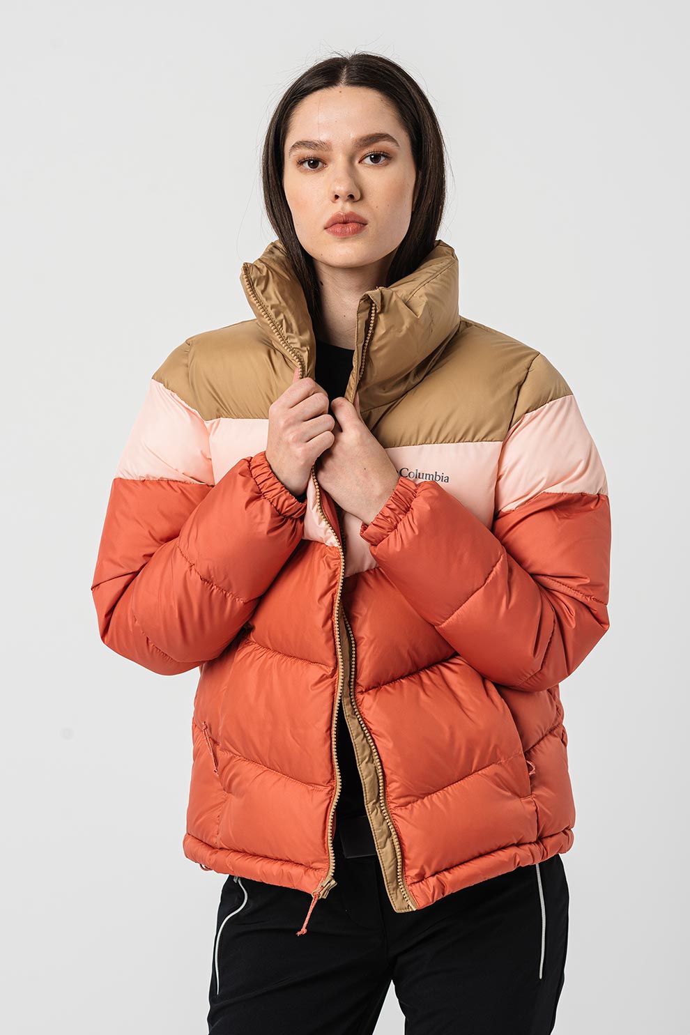 Columbia, Geaca rezistenta la apa cu model colorblock Puffect, Roz ...