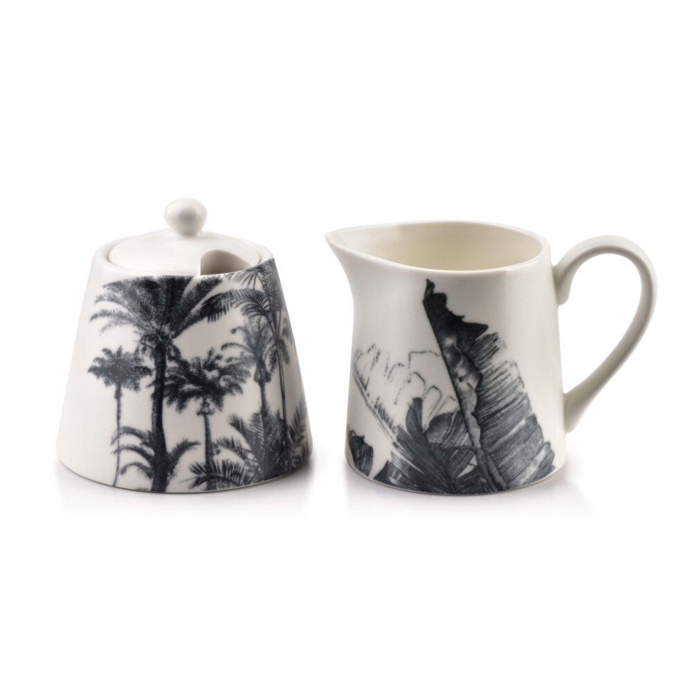 Set zaharnita si latiera Mondex, Portelan, 2 piese, 180 ml / 220 ml, Alb / Gri - eMAG.ro