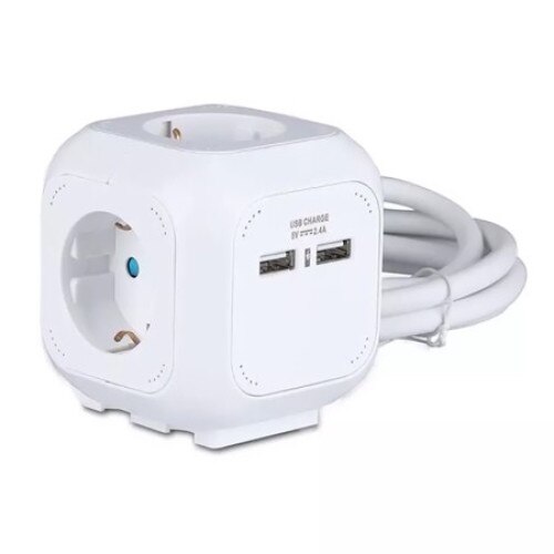 Priza cu 4 circuite si mufa USB, cubica, 3G 1.55mm x 1.4m - eMAG.ro