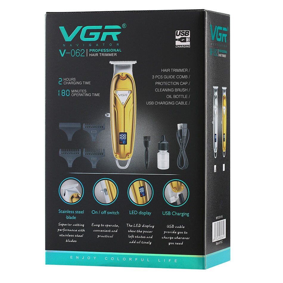 Masina de tuns si contur VGR V-062, afisaj digital, lame inox, operare 180 min, 3 piepteni ...