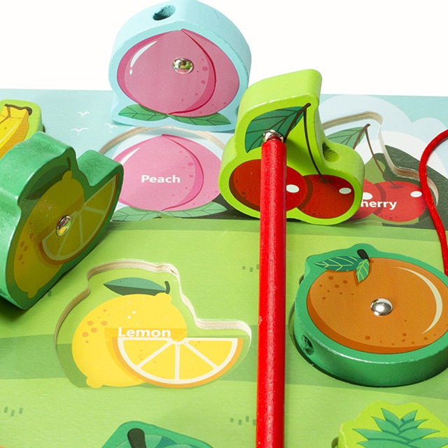 Joc de pescuit, fructe, cu tabla de scris, din lemn - eMAG.ro