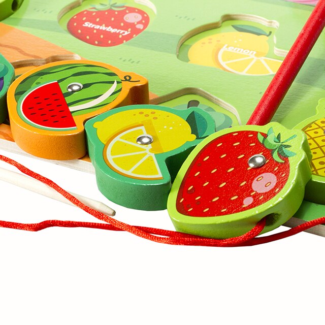 Joc de pescuit, fructe, cu tabla de scris, din lemn - eMAG.ro