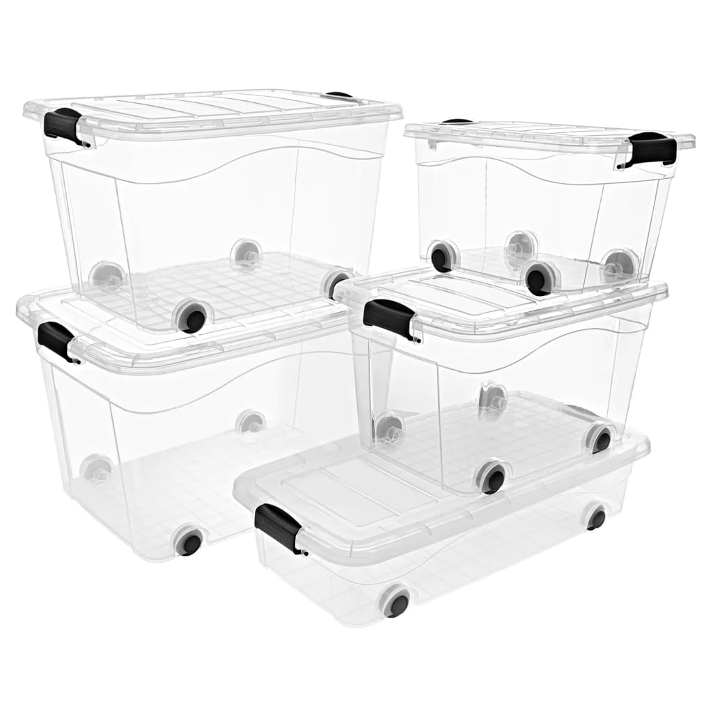Set Cutii de depozitare cu roti/capace vidaXL, 2 piese, transparent ...