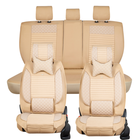 Set Huse Auto Lux Elit, Textil si Piele Eco, 14 piese, 2 pernute, Bej ...