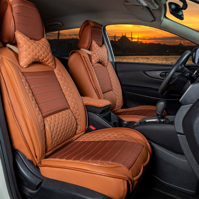 Set Huse Auto Lux Elit, Textil si Piele Eco, 14 piese, 2 pernute ...