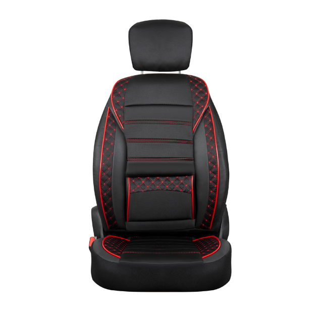 Set Huse Auto Premium, Eco piele si textil, 12 piese, Negru/Rosu - eMAG.ro