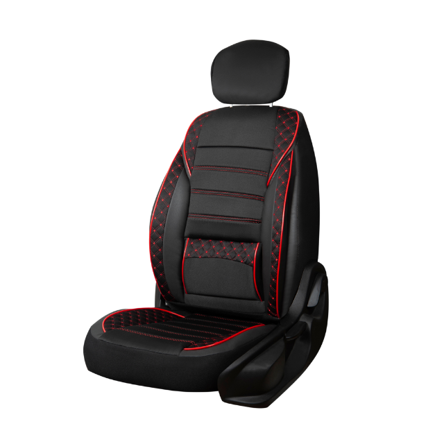 Set Huse Auto Premium, Eco piele si textil, 12 piese, Negru/Rosu - eMAG.ro