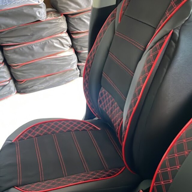 Set Huse Auto Premium, Eco piele si textil, 12 piese, Negru/Rosu - eMAG.ro