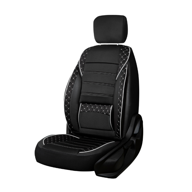 Set Huse Auto Premium, Eco piele si textil, 12 piese, Negru/Alb - eMAG.ro