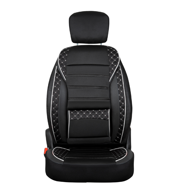 Set Huse Auto Premium, Eco piele si textil, 12 piese, Negru/Alb - eMAG.ro