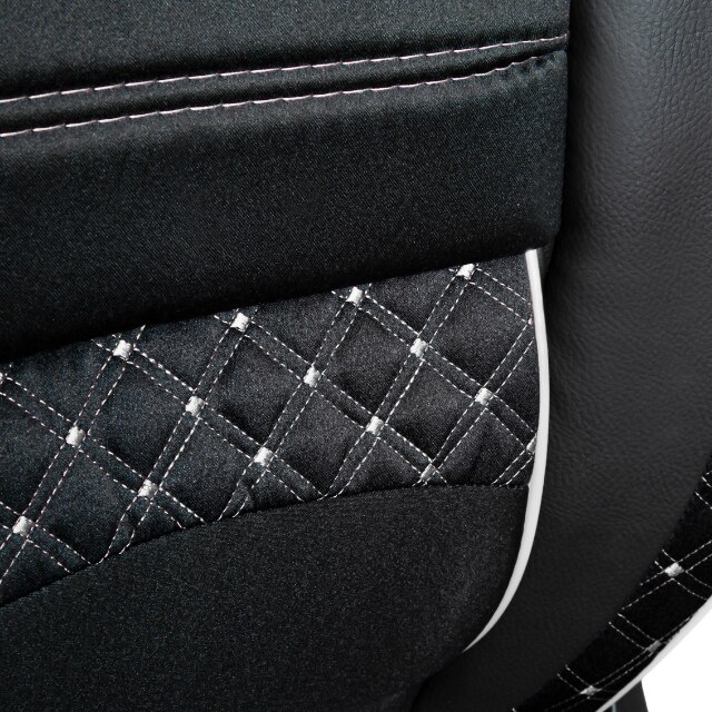 Set Huse Auto Premium, Eco piele si textil, 12 piese, Negru/Alb - eMAG.ro