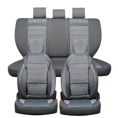 Set Huse Auto Premium, Eco piele si textil, 12 piese, Gri - eMAG.ro