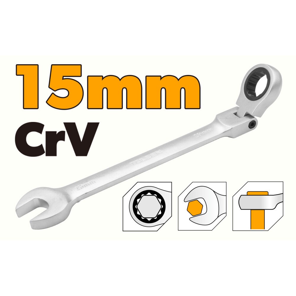 Cheie combinata cu clichet cap flexibil, 15mm, Tolsen - eMAG.ro